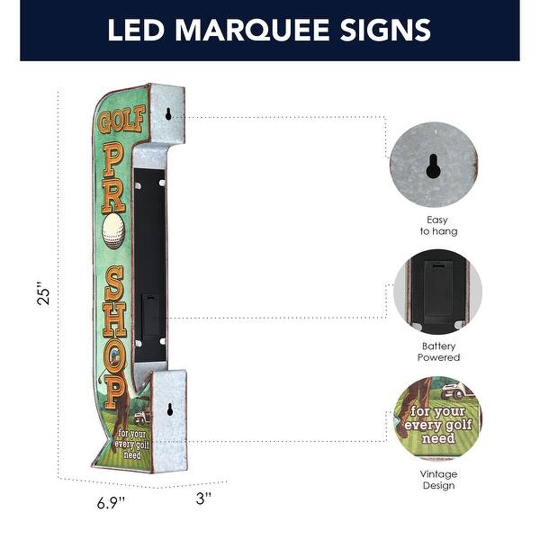 Metal LED Golf Pro Shop Marquee Wall Sign - 27" x 6" x 3" - Bed Bath ...