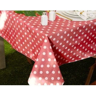 55"x94" PEVA Vinyl Red Polka Dots Tablecloth With Flannel Backing Table ...
