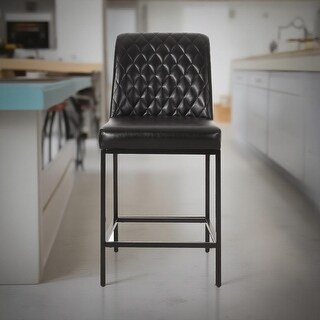 Costa Counter Stool Chair Set of 2, Tufted Diamond Stitch Black Velvet ...