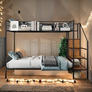 Versatile Design Twin over Full Metal Bunk Bed with Wire Shelving and ...