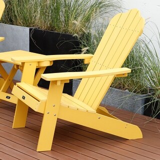 Yellow Outdoor Plastic Wood Adirondack Chair with Cup Holder - Bed Bath ...