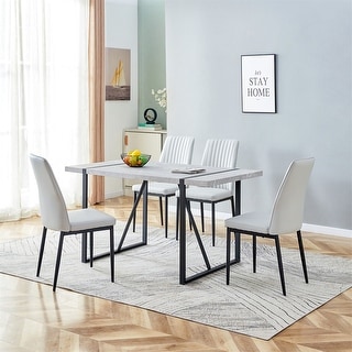 Rectangular Dining Room Table Set,MDF Dining Table & Leather Chairs ...