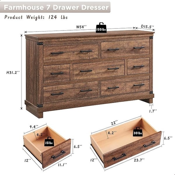 Farmhouse 7 Drawers Dresser, Wood Chest of Drawers, Closet Dresser ...