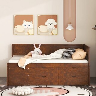 Twin Size L-Shaped Headboard Daybed with Storage Drawers and Shelves ...