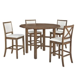 5-Piece Dining Table Set w/Irregular Table & 4 Cushioned Chairs, Brown ...