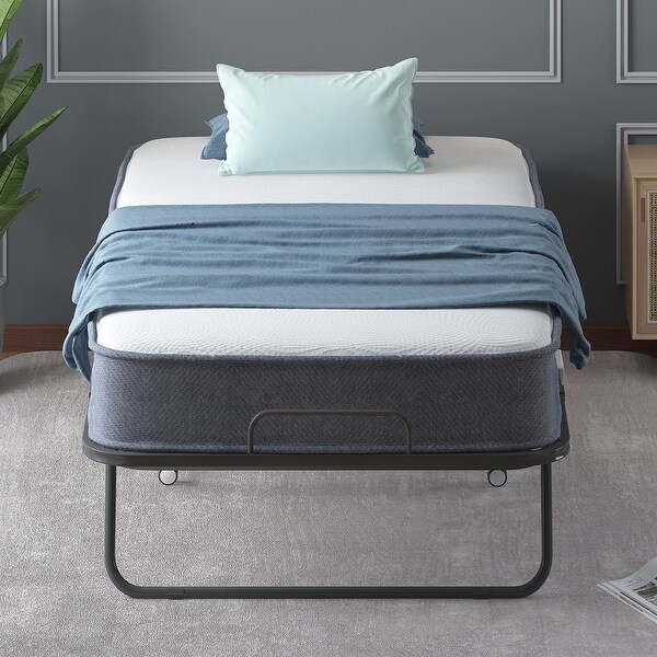 Mixoy Space Saving Foldable Bed with Mattress Portable Bed with Lockable Wheels