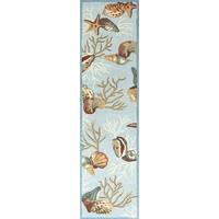 8' Blue Hand Hooked Sea Shells Indoor Runner Rug - 3'6" - Bed Bath ...