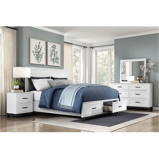Saratoga 4 Piece White Modern Storage Platform Bedroom Set - Bed Bath ...