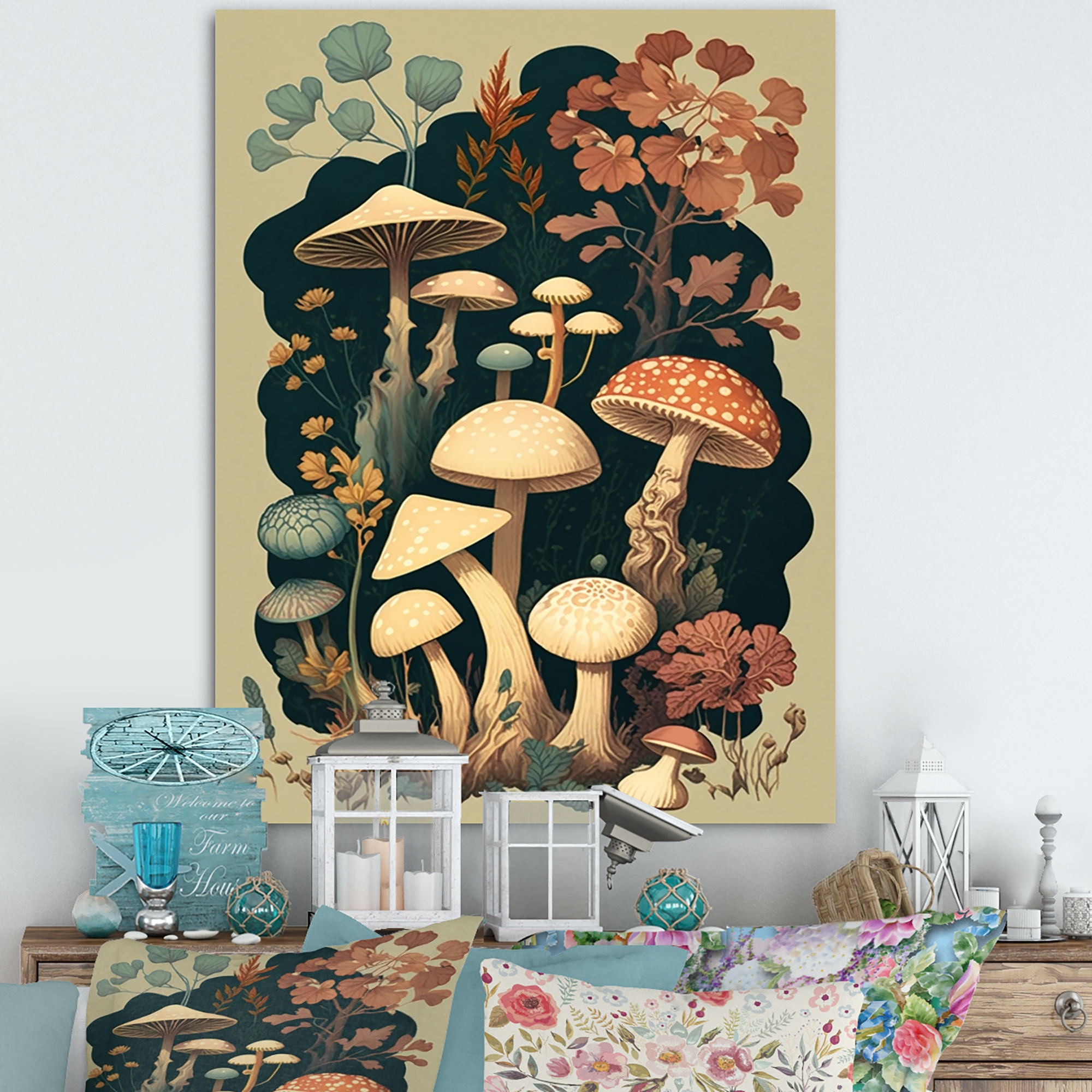 Designart Vintage Mushrooms Amanita Muscaria I Landscape Forest