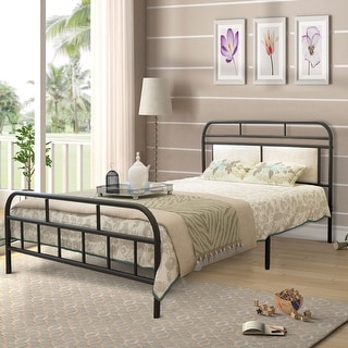 Modern Black Steel Bed Frame - Upholstered, Metal Slats, Added Storage ...