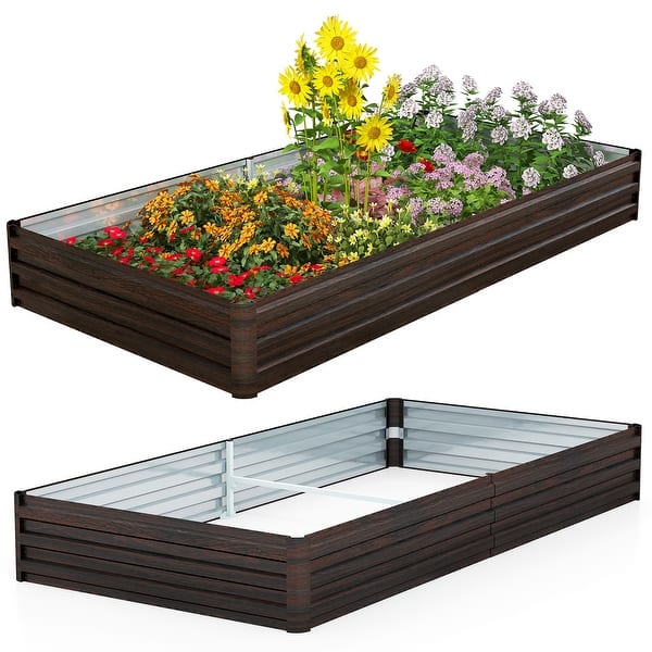 Gymax 8 x 4 x 1 ft Large Outdoor Metal Planter Box for Vegetable Fruit ...