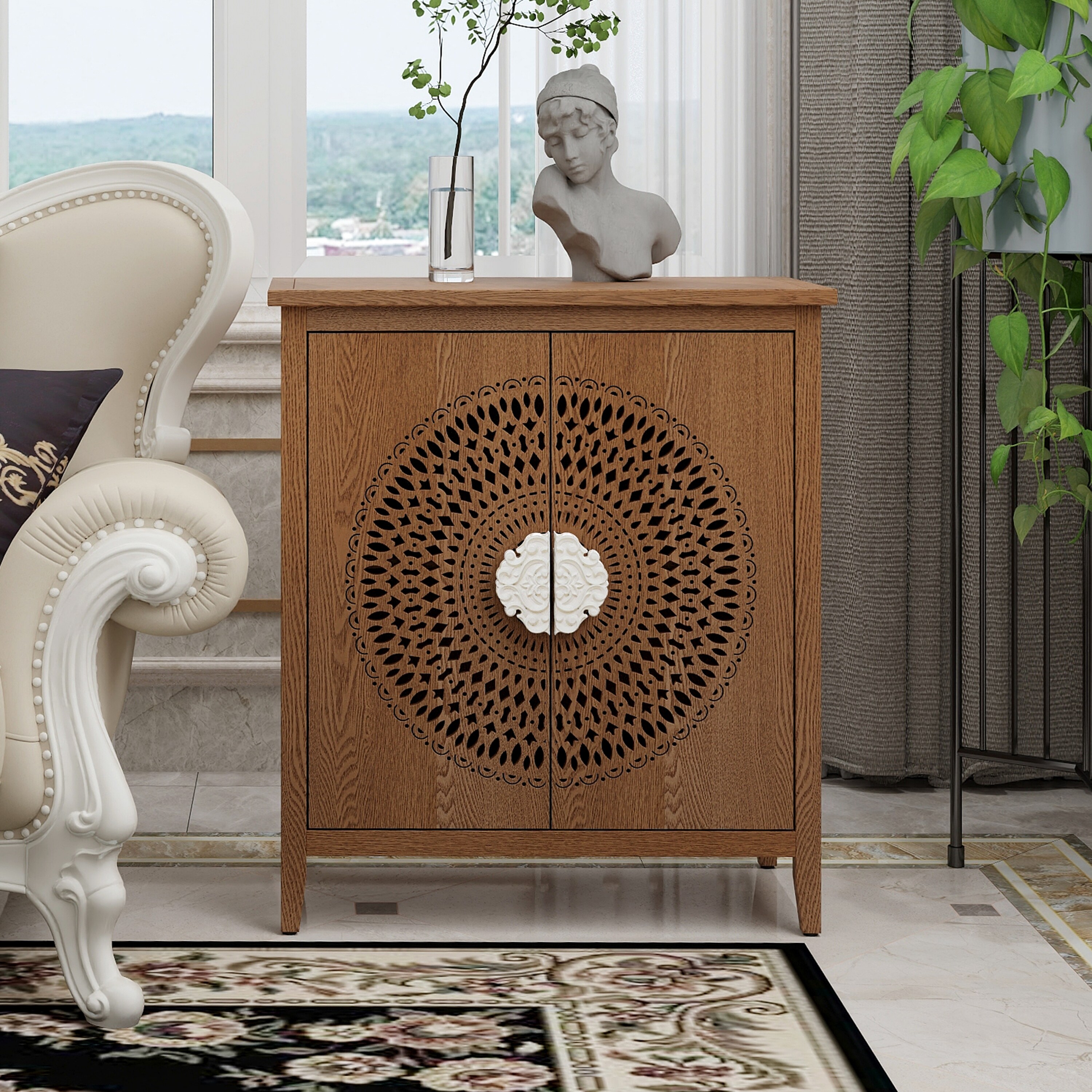 Elegant and Functional 4-Door Rattan Decorative Storage Cabinet,for ...