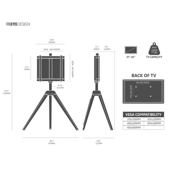FITUEYES Modern TV Stand Tripod TV Console Floor Stand Up to 65 Inches ...