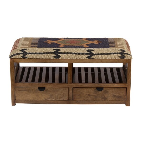 HERAT ORIENTAL Handmade Kilim Upholstered Storage Bench 33 L x 14 W x 16 H Bed Bath Beyond 31838539