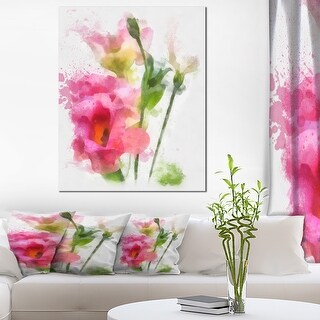 Designart "Hand-drawn Pink Watercolor Flower" Floral Canvas Artwork ...