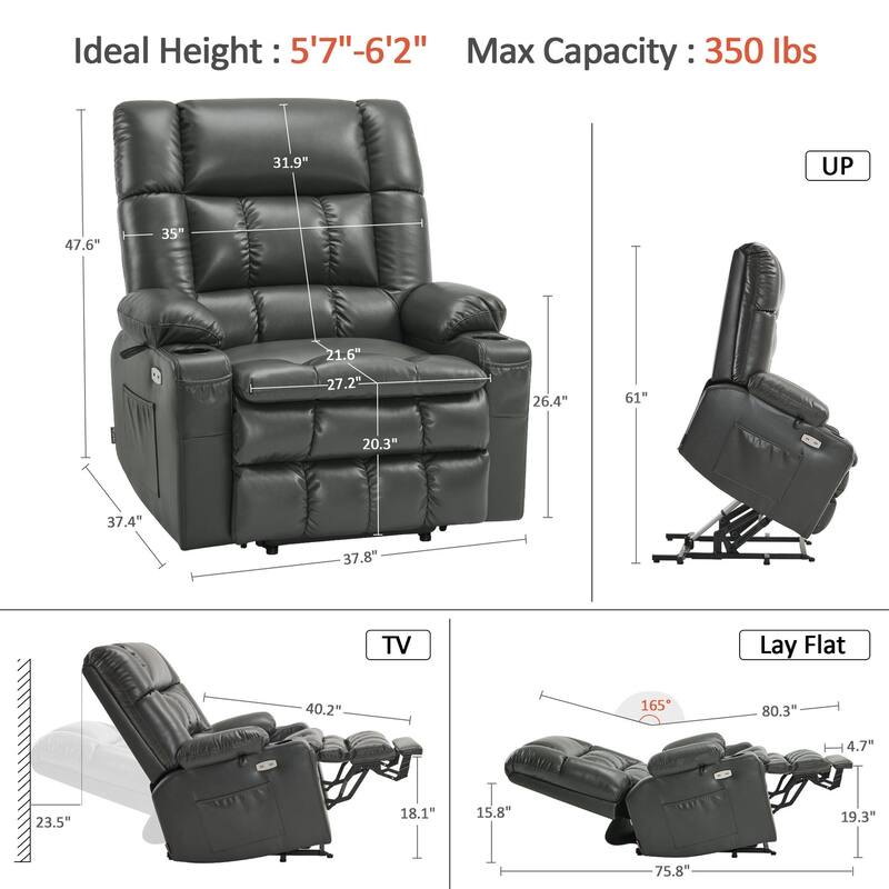MCombo Dual Motor Power Lift Recliner Chair with Massage and Heat for ...