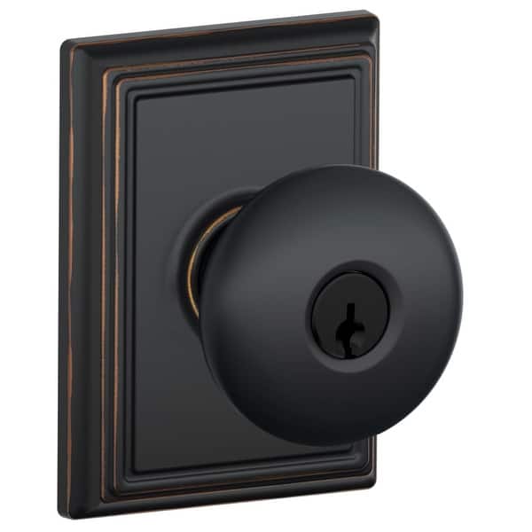 Schlage F51A-PLY-ADD Keyed Entry Plymouth Door Knobset with Decorative ...