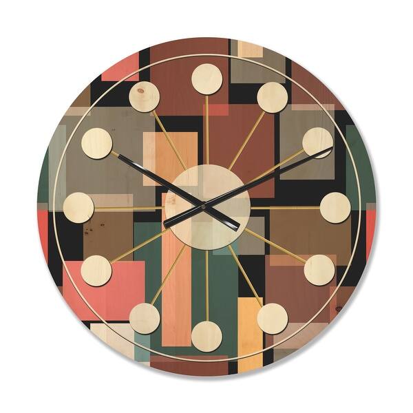Designart 'Retro Square Design II' Mid-Century Modern Wood Wall Clock ...