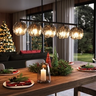 5-Light Linear Chandelier with Hand-Blown Smoke Gray Glass Shades - Bed ...