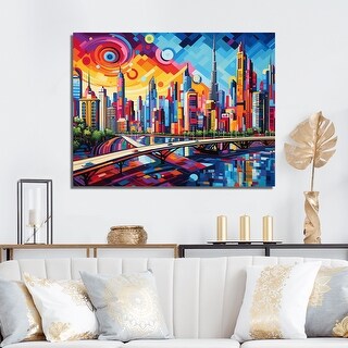 Designart "Pop Art Dubai Cityscape II" Cityscapes Canvas Prints - Bed ...