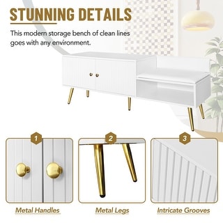 White Shoe Bench 2 Doors Entryway Upholstered Bench Shoe Storage Bench ...