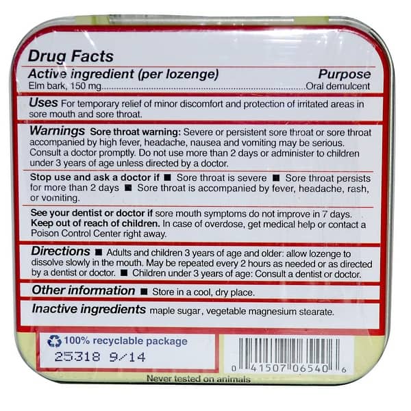 Thayers Slippery Elm Lozenges Maple - 42 Lozenges - Case of 10 - Bed ...