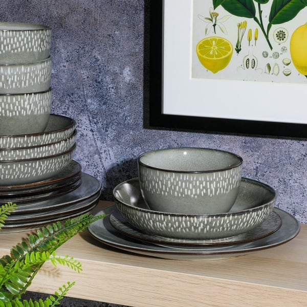 Gibson Elite Matisse 16-Piece Double Bowl Reactive Glaze Stoneware ...