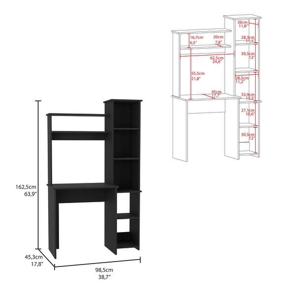 Business Office Desk with Two Superior Shelves and Five Cubbies and ...