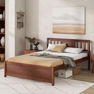 Full Size Bed Frame W/ Headboard Wood Slat Support Brown - Bed Bath ...