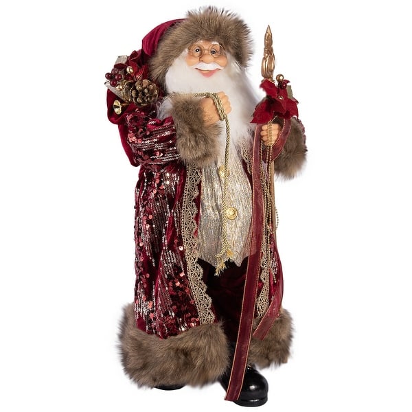 Santa Claus Collectible Doll / Christmas Figurine - red / gold - Bed ...