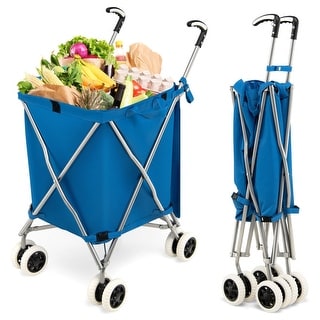 Folding Shopping Utility Cart with Water-Resistant Removable Canvas Bag ...