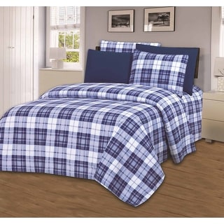 Garden City 1800 Blue Plaid Print Sheets Set with Bonus Pillowcases ...