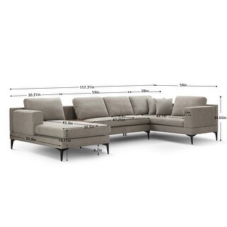 U-Shape Sectional Sofa 3-Piece Upholstered Couch Set with Coffee Table ...