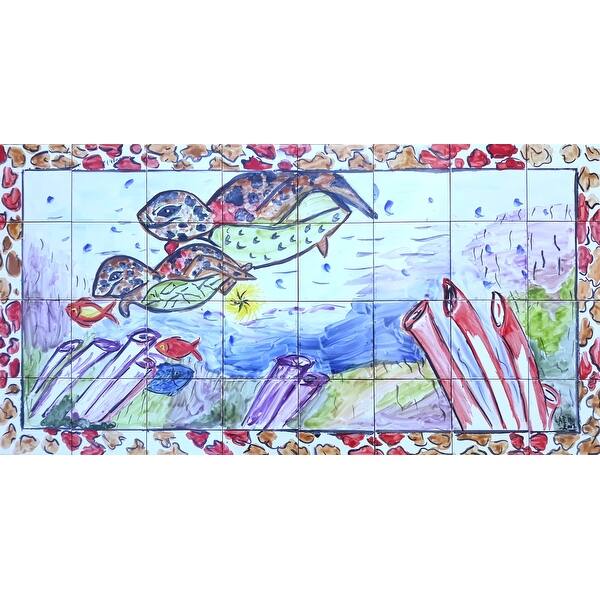 48in x 24in Swimming Turtles Design 32pc Tile Ceramic Wall Mural - Bed ...