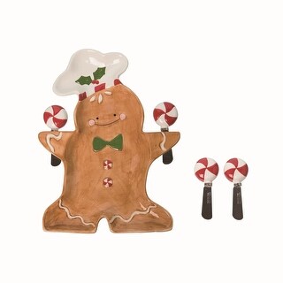Transpac Ceramic Brown Christmas Gingerbread Platter with Spreaders Set ...