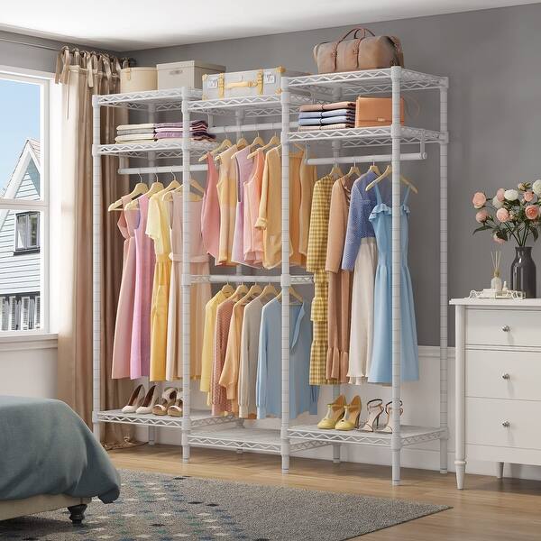clothes rack with baskets