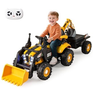 Gymax 4 in 1 Ride on Tractor Excavator & Bulldozer for Kids Trailer ...