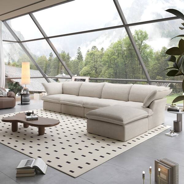 163undefined L-Shaped Linen Sectional Sofa Modern Comfortable Sofa ...