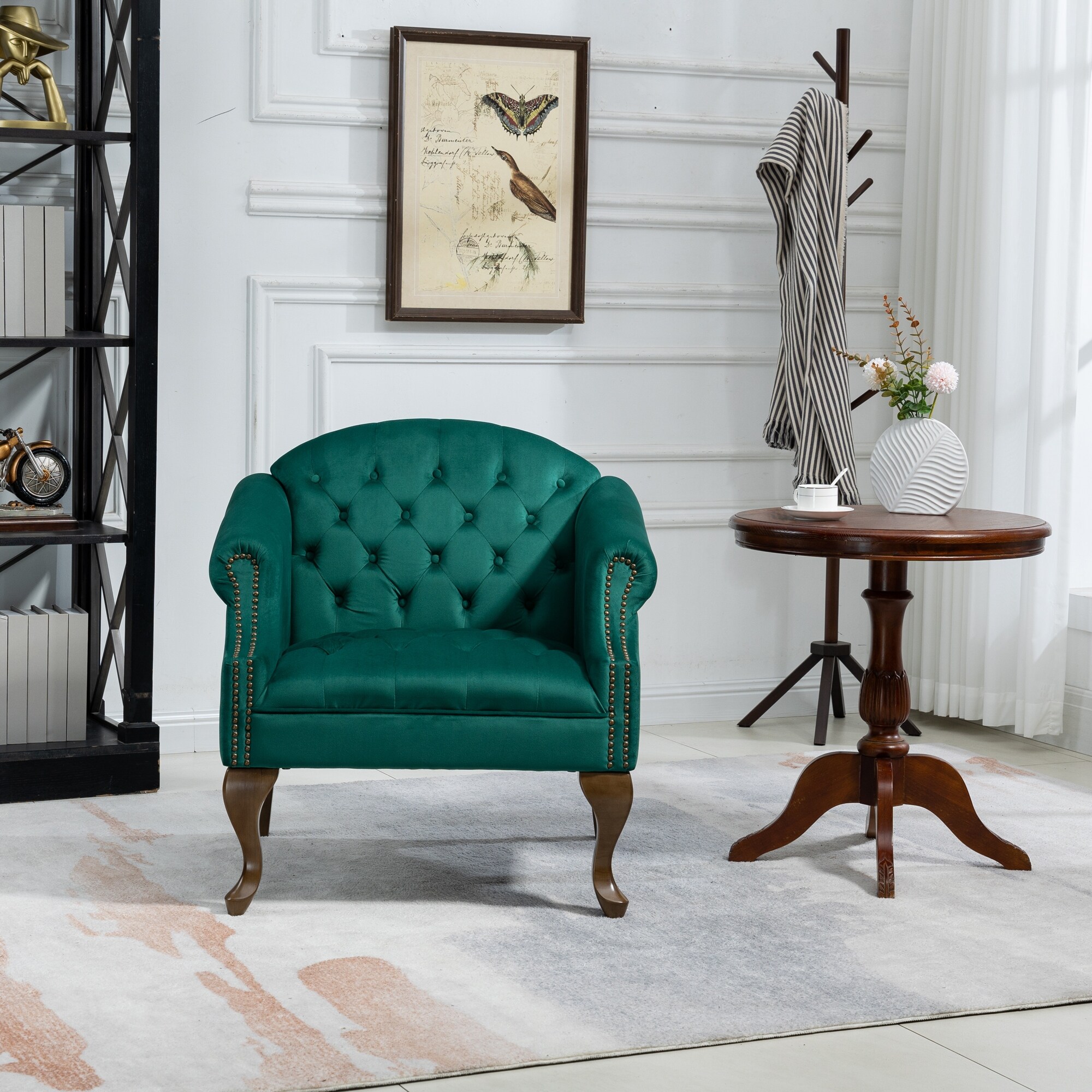 Tufted Throne Chair, Velvet Accent Wingback Armchair Small Arm Chairs ...