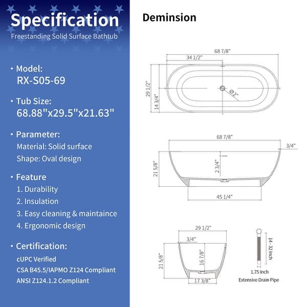 Oval Shaped Stone Resin Freestanding Bathtubs, Solid Surface Matte ...