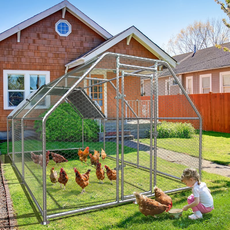 Large Metal Chicken Coop Walk-in Poultry Cage Hen Run with Waterproof ...