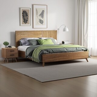 Cid Allie Queen Platform Bed, Panel Headboard, Walnut Brown Acacia Wood ...
