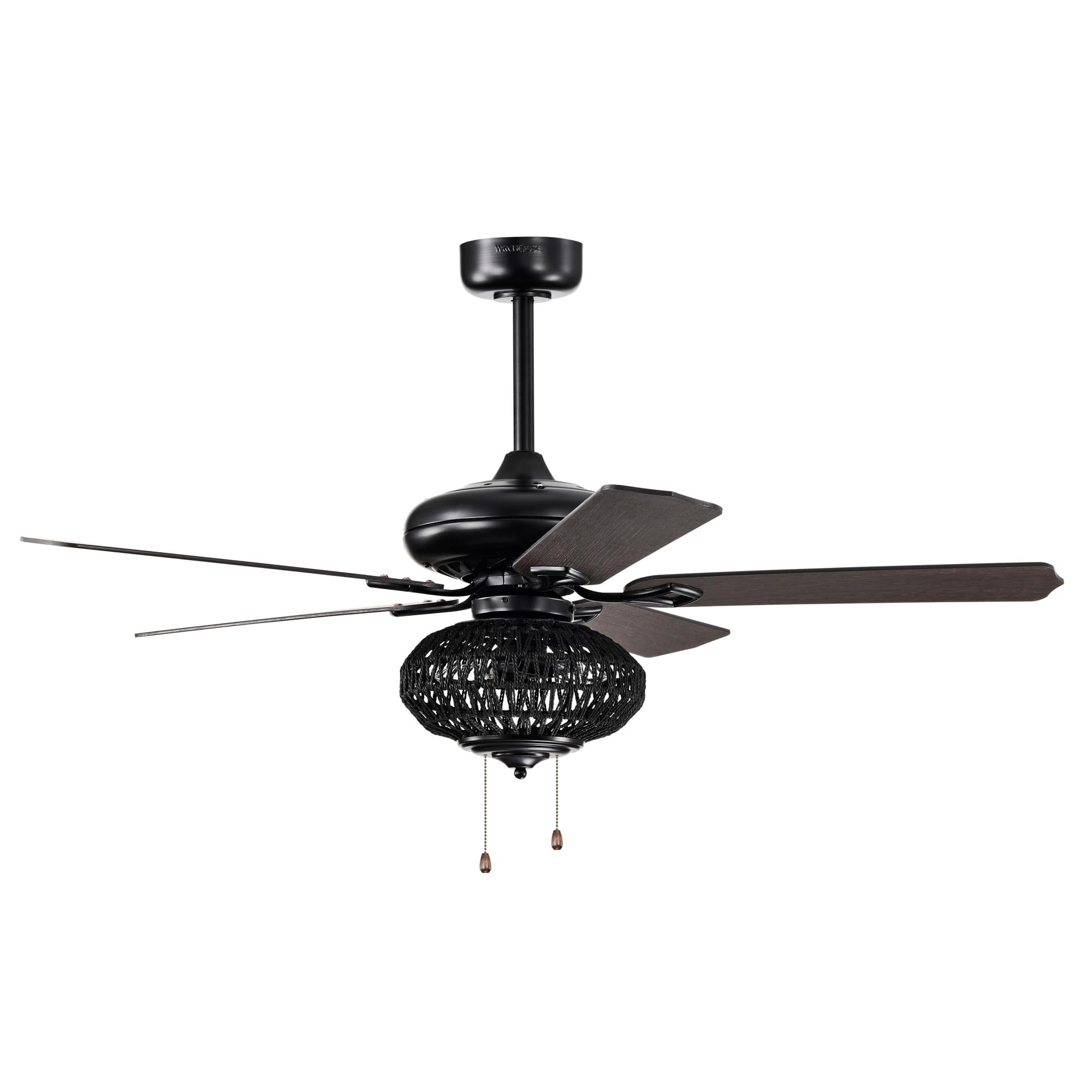 Riconic 52-Inch Matte Black Lighted Ceiling Fan with Weaved Rope Shade ...