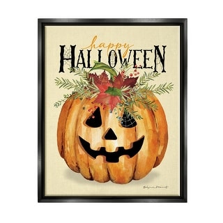 Stupell Happy Halloween Jack-o-Lantern Framed Floater Canvas Wall Art ...