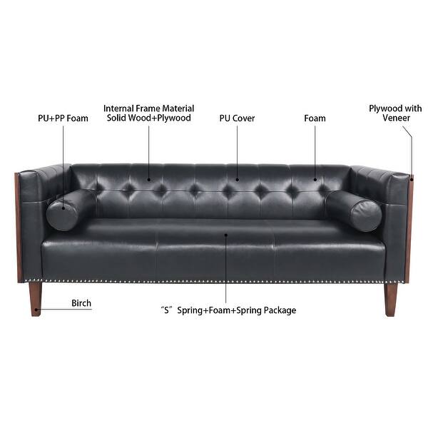 Mid-Century 3 Seater Sofa with Wooden Decorated Arm and Plush ...