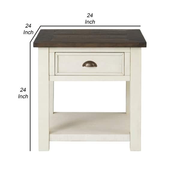 24 Inch Coastal End Table, Drawer, Shelf, Miter Cut Top, Brown, White ...