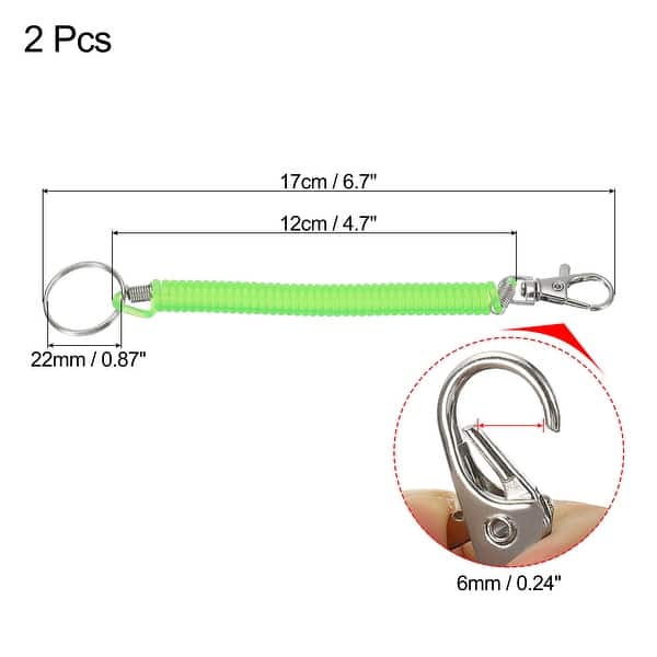 2x 6.7" Spiral Retractable Spring Coil Keychain, Stretch Cord Key Ring ...