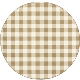 8' Round Tan Round Geometric Stain Resistant Indoor Outdoor Area Rug ...