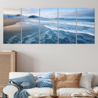 Designart "White Calm Wave On Coastal Beach II" Coastal Beach Set Of 5 ...