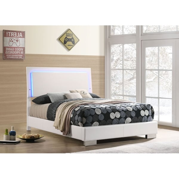 Felicity Glossy White Panel Bed with LED Lighting - On Sale - Bed Bath ...